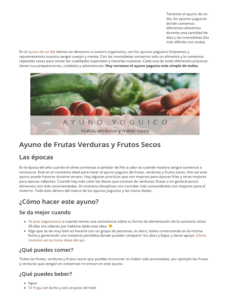 Ayuno de Frutas, Verduras y Frutos Secos Por 30 Días - Comunidad ...