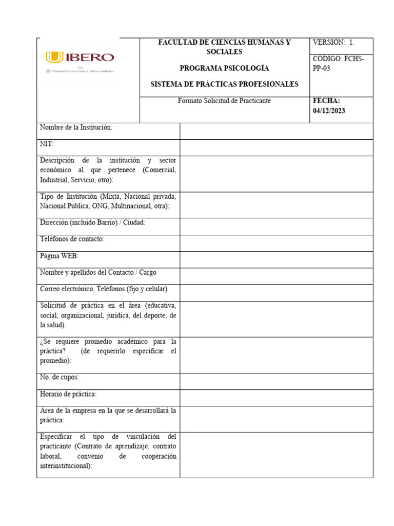 Formato Solicitud de Practicante | Descargar gratis PDF | Business ...