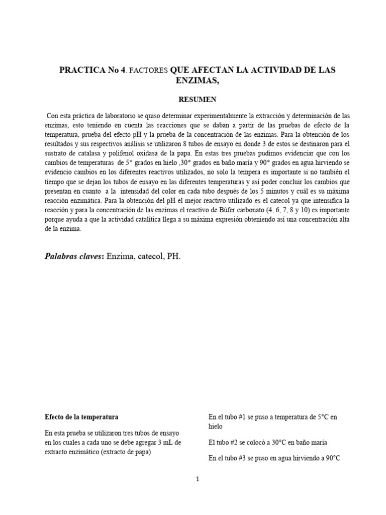 Informe. Actividad enzimatica | PDF | Enzima | Ph