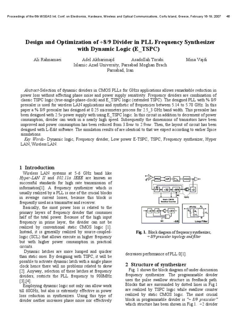 Design and Optimization of ÷8/9 Divider in PLL Frequency Synthesizer ...