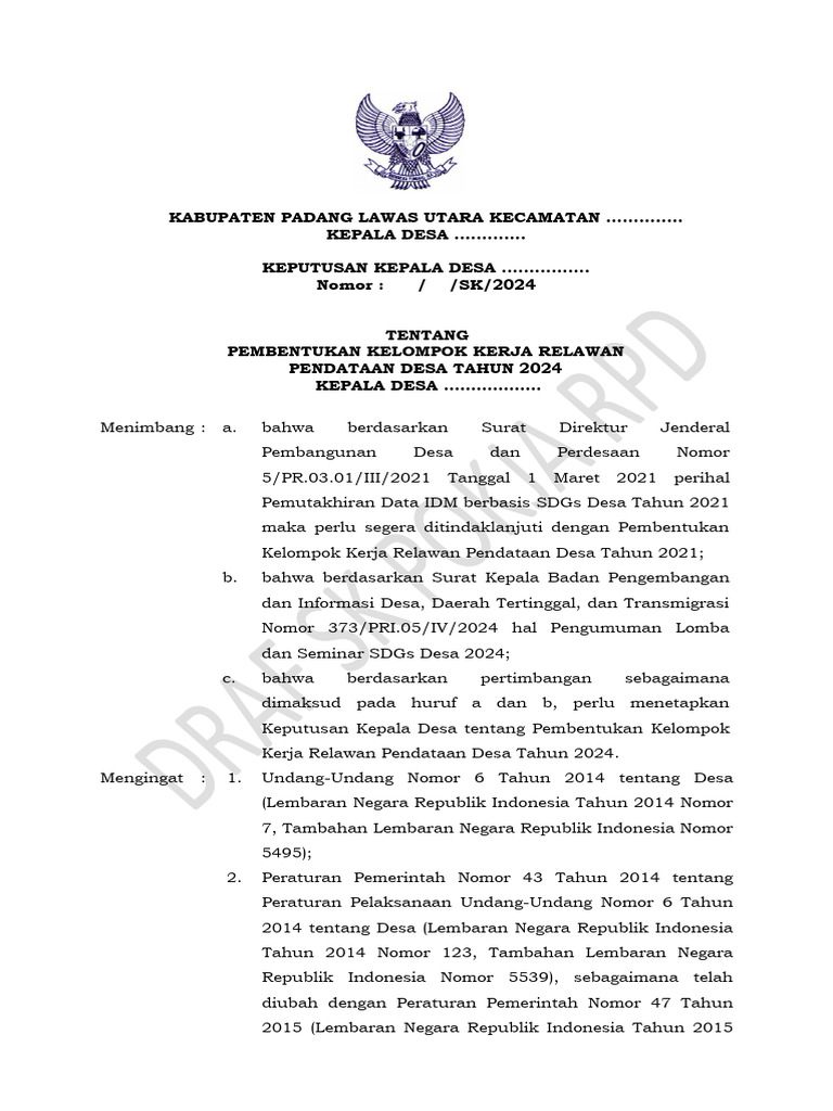 SK TIM POKJA PEMUTAKHIRAN SDGS Desa Dan IDM 2024 - PALUTA | PDF
