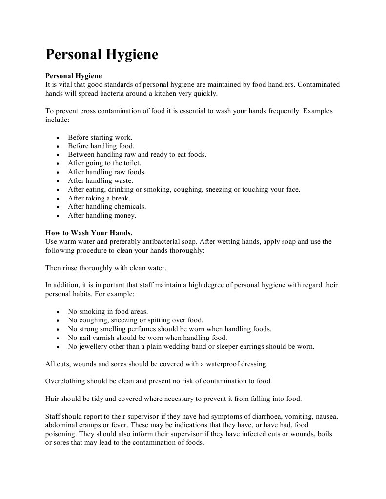 Personal Hygiene | PDF