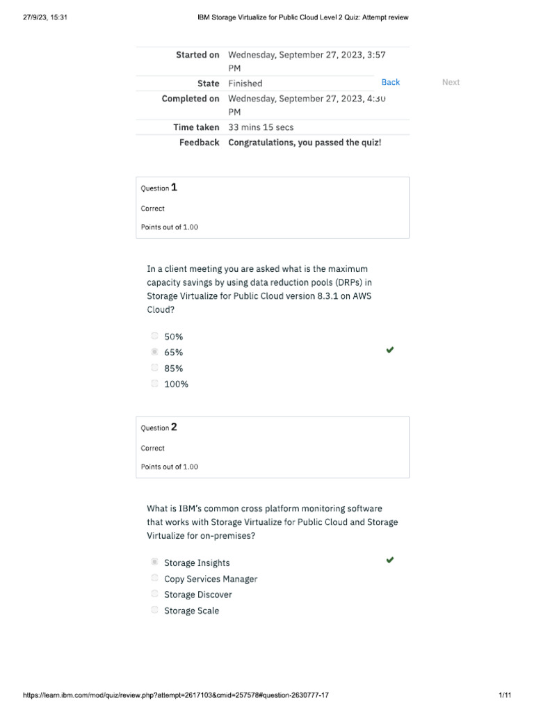 Ibm Storage Virtualize For Public Cloud Level 2 Quiz Pdf