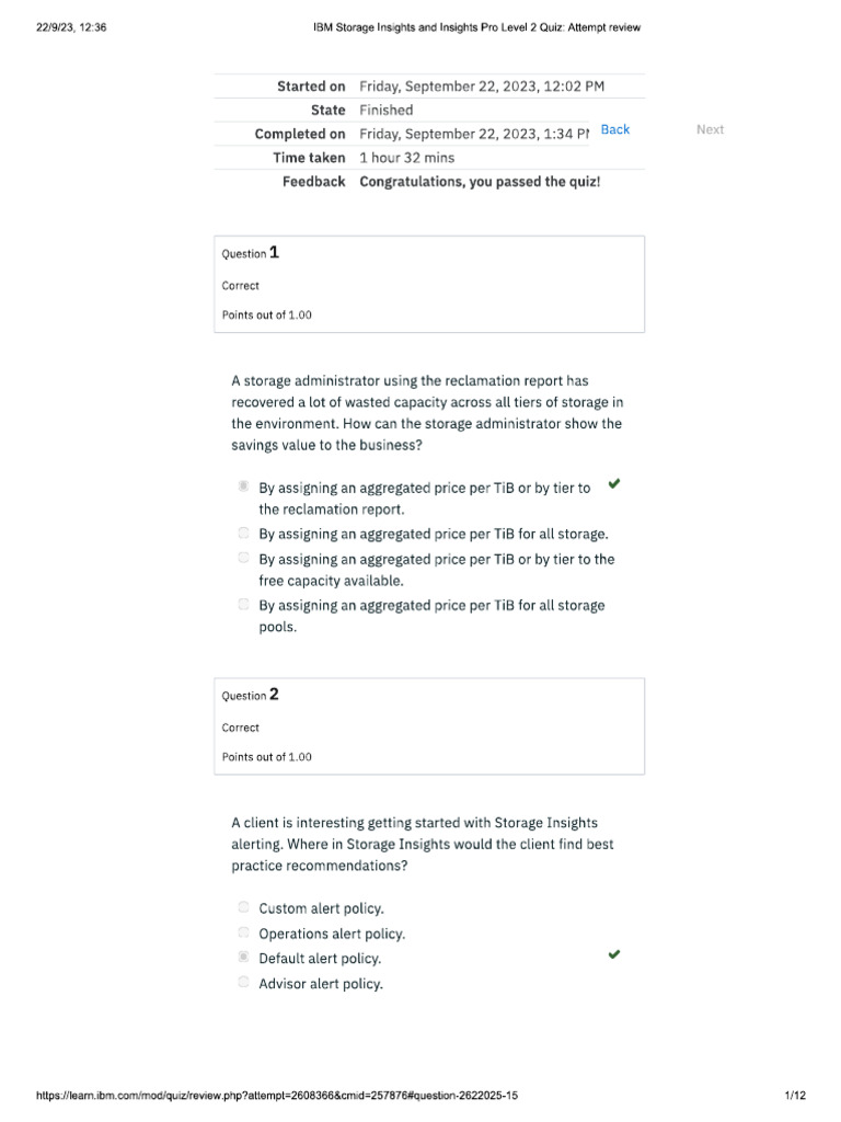 Ibm Storage Insights And Insights Pro Level 2 Quiz Pdf
