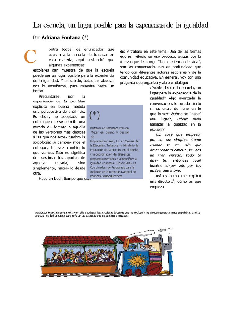 Unidad III La escuela un lugar posible para la igualdad Adriana Fontana ...