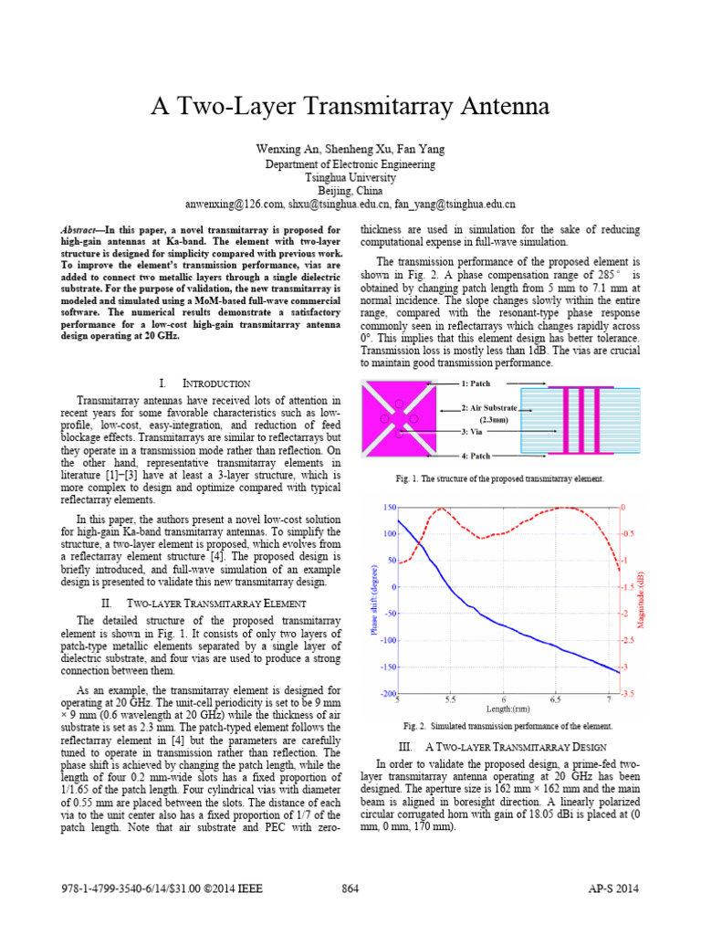 0 - A Two-Layer Transmitarray Antenna | PDF | Antenna (Radio) | Electromagnetic Spectrum