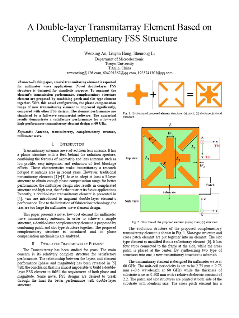 0 - A Double-Layer Transmitarray Element Based On Complementary FSS ...