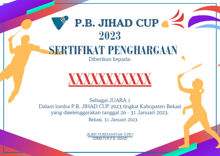 Sertifikat Juara P.B. Jihad Cup 2023 | PDF