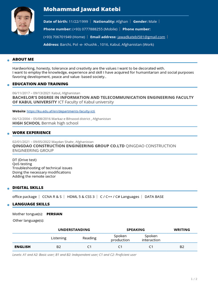 M Jawad Katebi CV AWCCHR24VA067 | PDF | Communication | Telecommunications