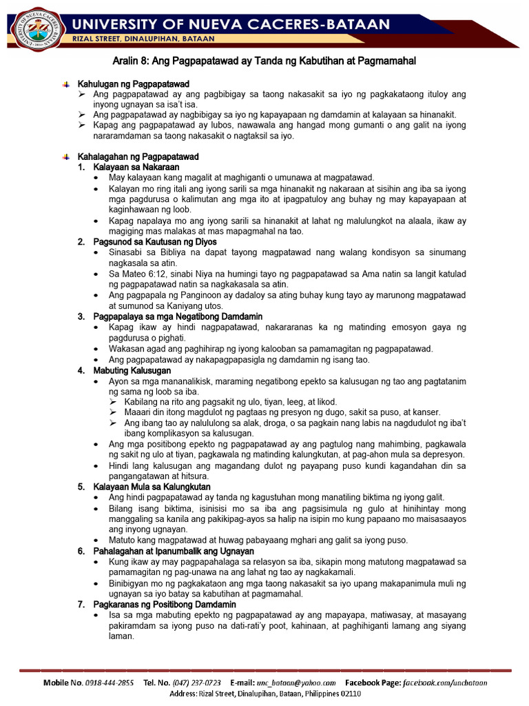 Aralin 8 Ang Pagpapatawad Ay Tanda Ng Kabutihan at Pagmamahal | PDF Aralin 8 Ang Pagpapatawad Ay Tanda Ng Kabutihan at Pagmamahal | PDF