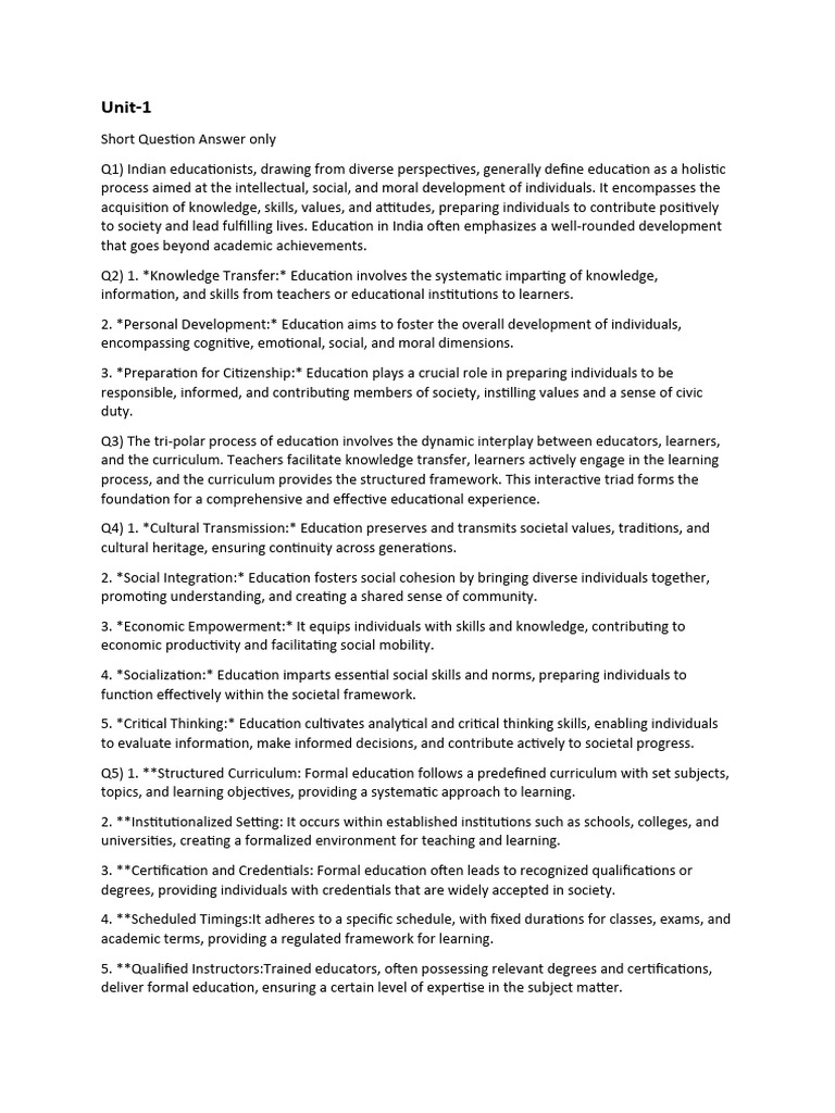 Unit 1 | PDF | Curriculum | Learning