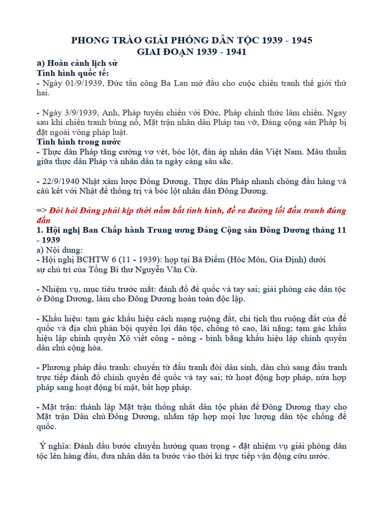 Phong Trào Giải Phóng Dân Tộc 1939 | PDF