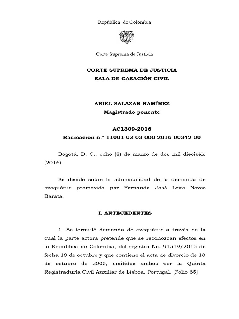 Ac1309-2016 Exequatur | PDF | Divorcio | Instituciones sociales