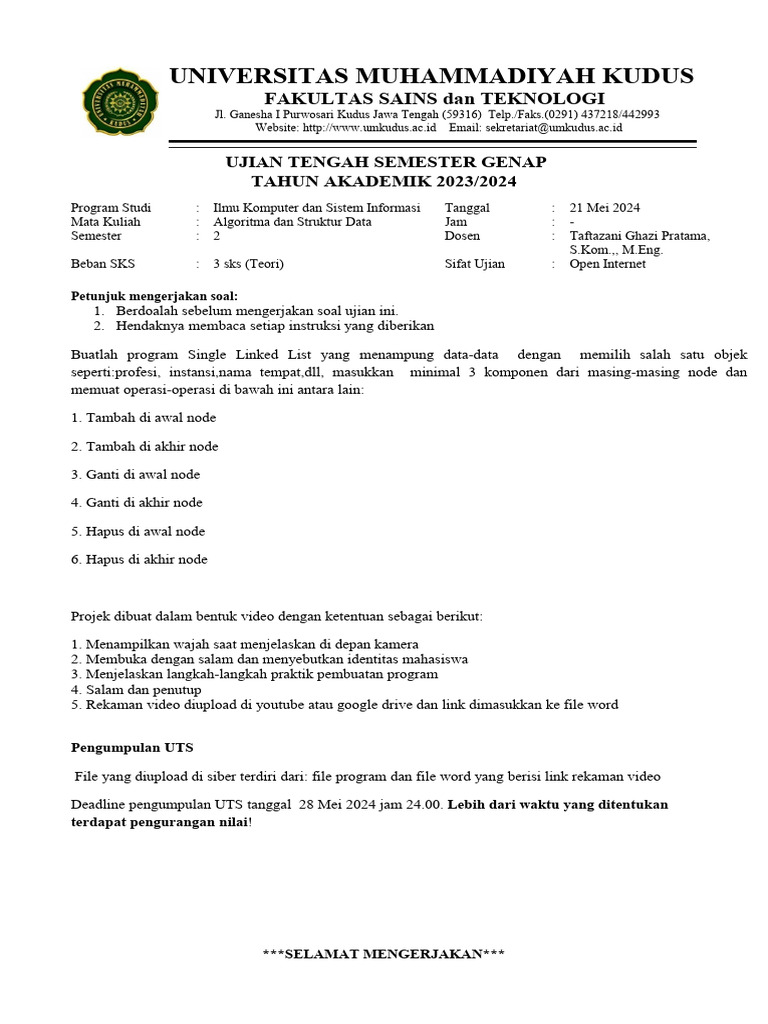 UTS Algoritma Dan Struktur Data Genap 2024 | PDF | Seni | Teknologi & Rekayasa