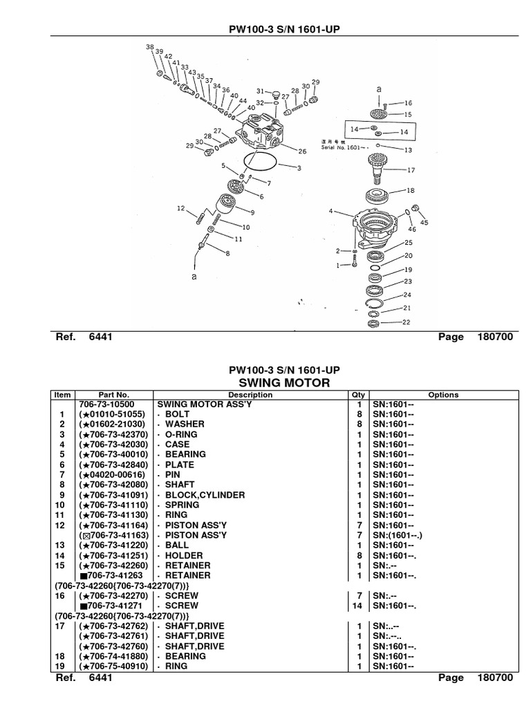 Swing Motor Parts List | PDF | Piston | Propulsion