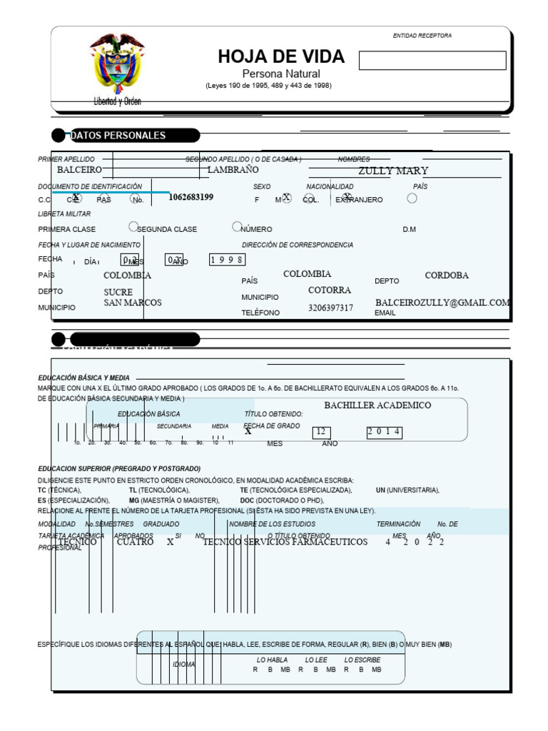 X1 Formato Unico Hoja de Vida Persona Gobierno | PDF | Etapas educativas