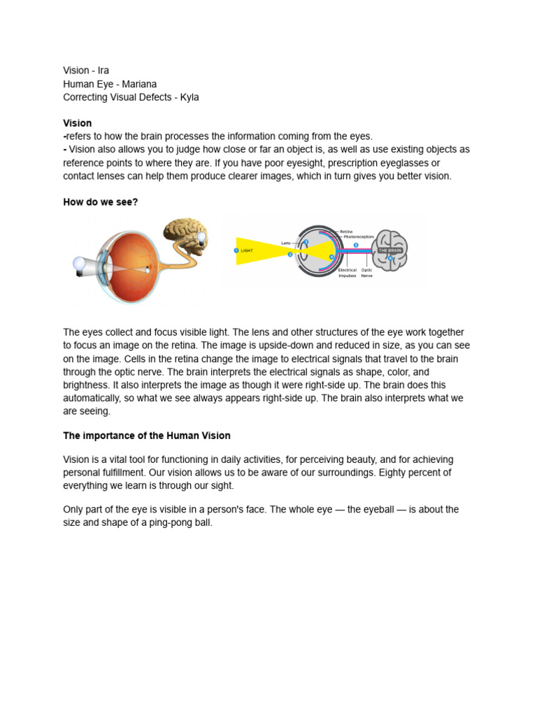 Vision, The Human Eye and Correcting Visual Defects | PDF | Myopia | Eye