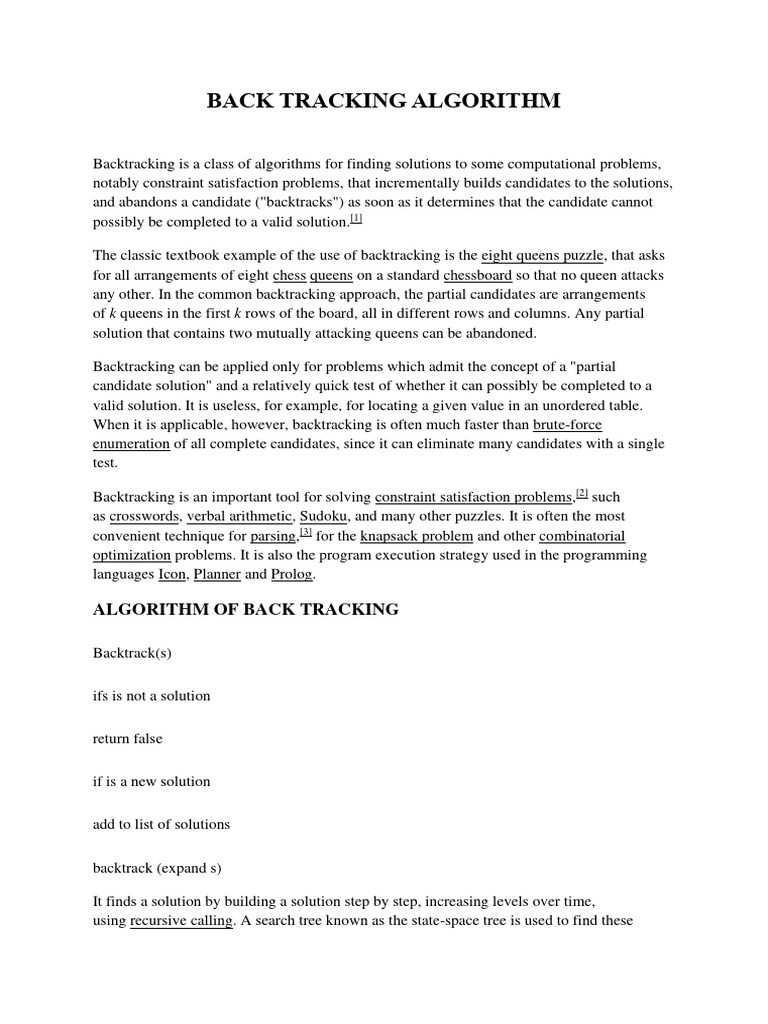 Back Tracking Algorithm | PDF | Algorithms | Computer Science Back Tracking Algorithm | PDF | Algorithms | Computer Science