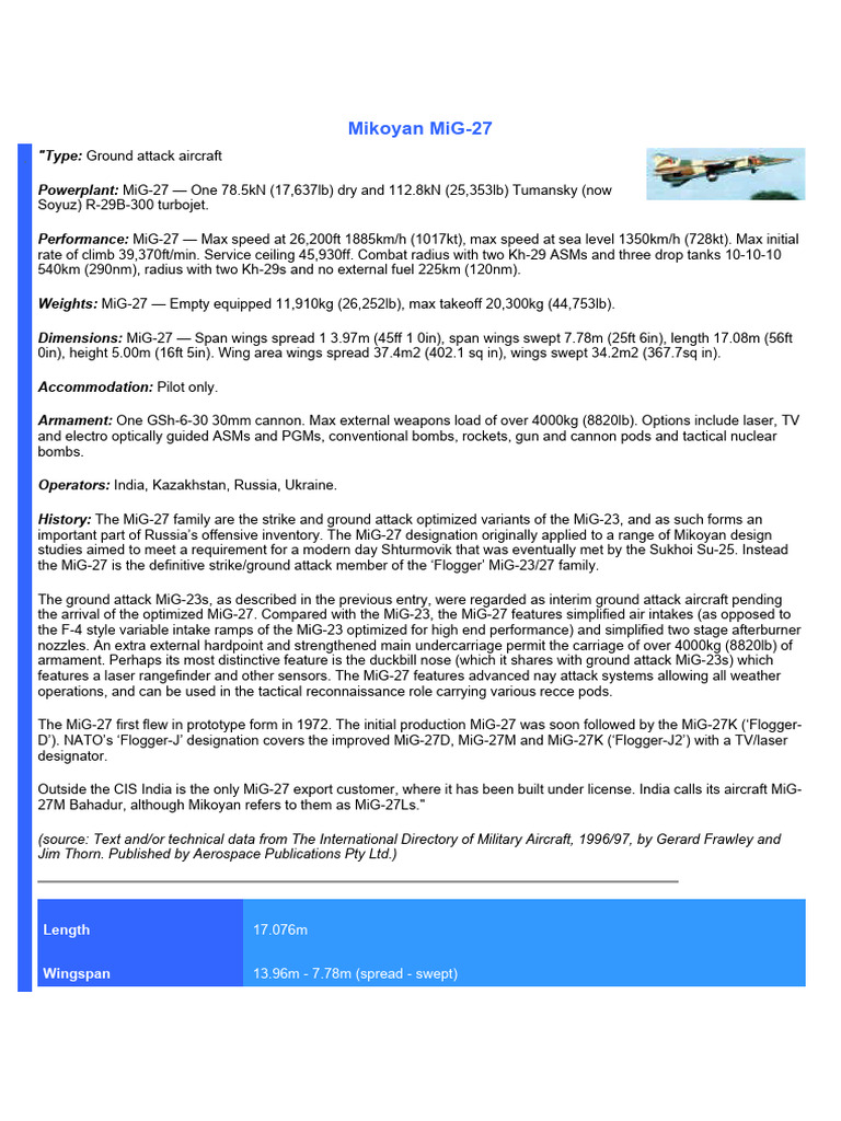 Mikoyan MiG 27 | PDF | Aviation | Military Aircraft