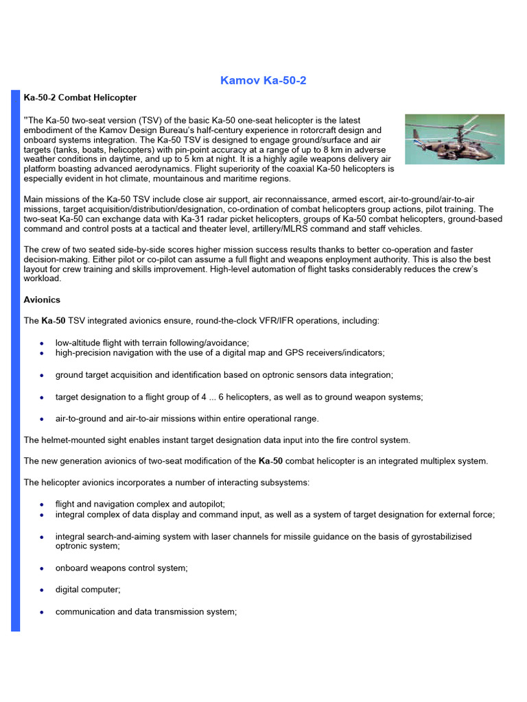 Kamov Ka_50-2 | Download Free PDF | Missile | Avionics
