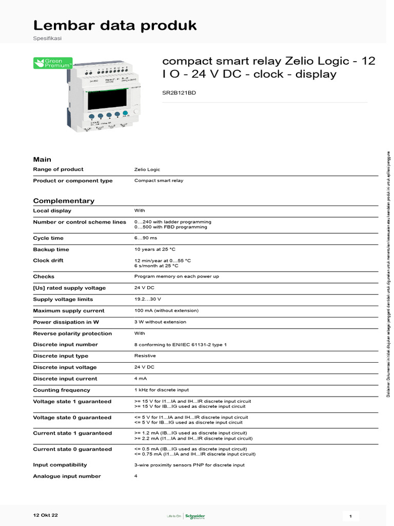Zelio Logic SR2 - SR3 - SR2B121BD | PDF | Relay | Fuse (Electrical)