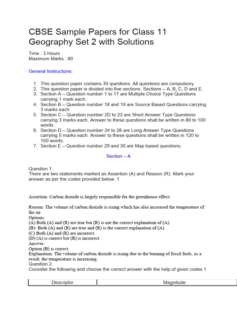 Class 11 Geography Sample Paper Set 2 | PDF | Soil | Atmosphere Of Earth