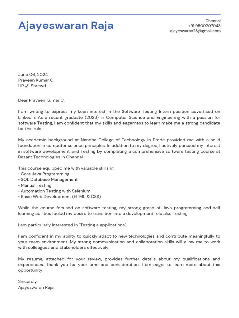 Ajay Coverletter Shrewd | PDF