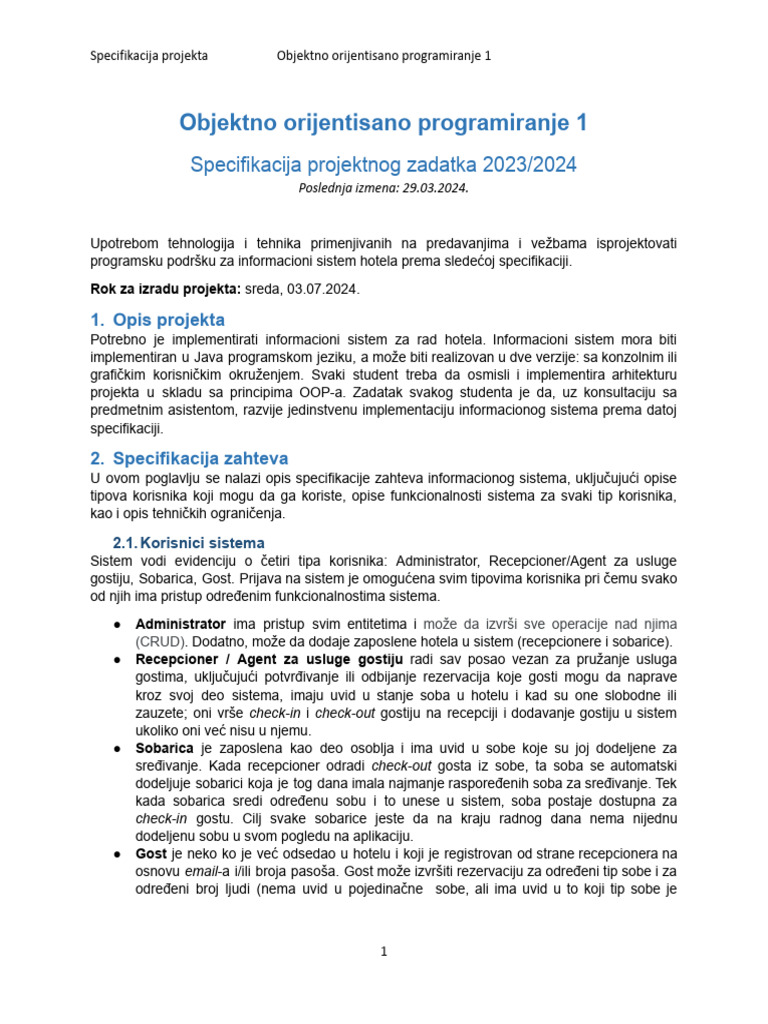 Projekat OOP1 2024 v29.03 | PDF