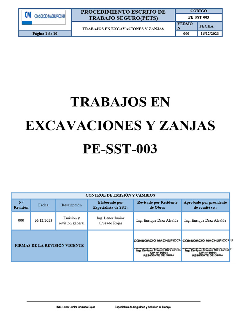 PC-SST-003 Trabajos en Excavaciones y Zanjas | PDF | Agua