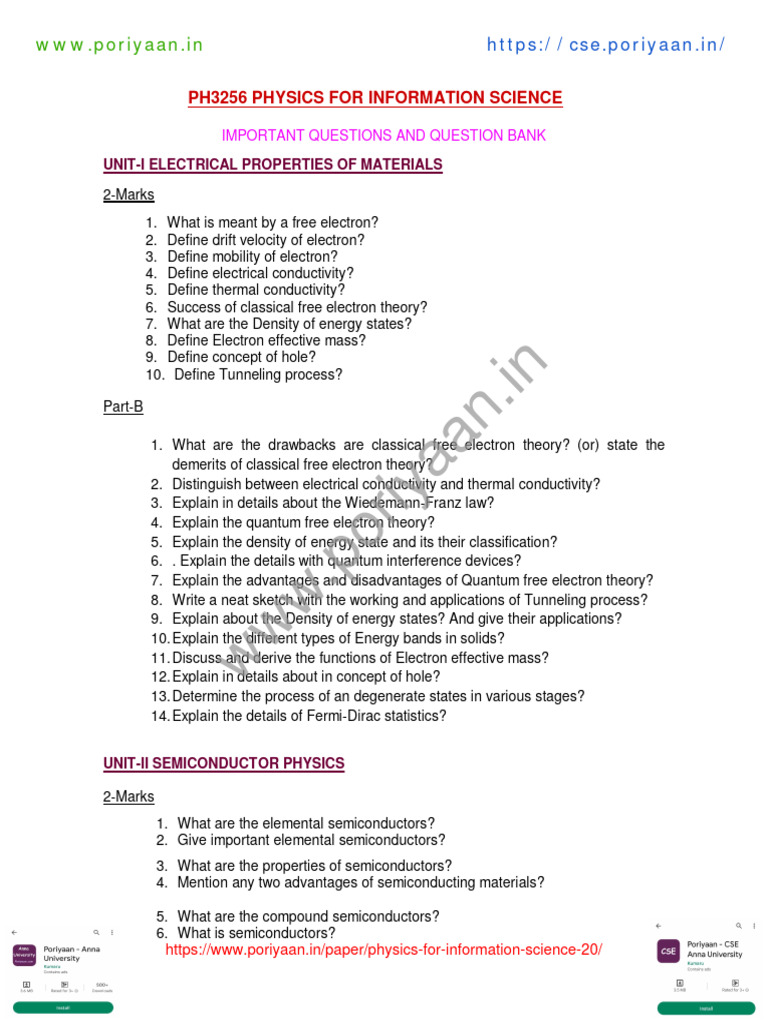 PH3256 Physics For Information Science 1 | PDF | Semiconductors | Magnetism