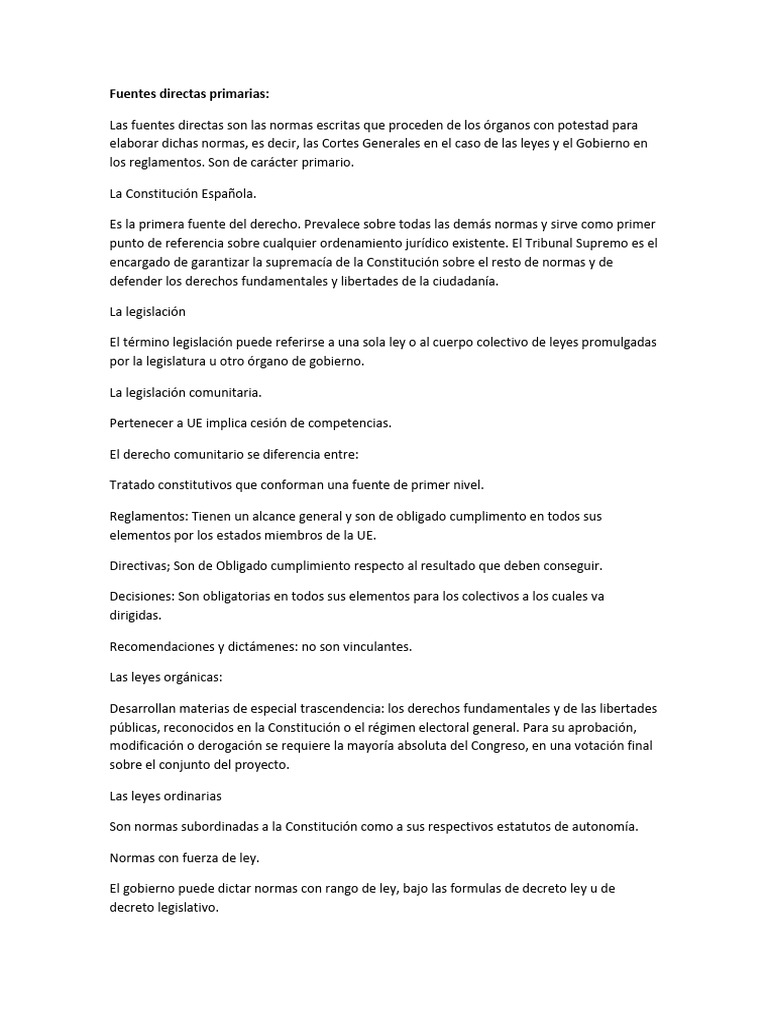 Fuentes Directas Primarias | PDF | Ley de la Unión Europea | Regulación