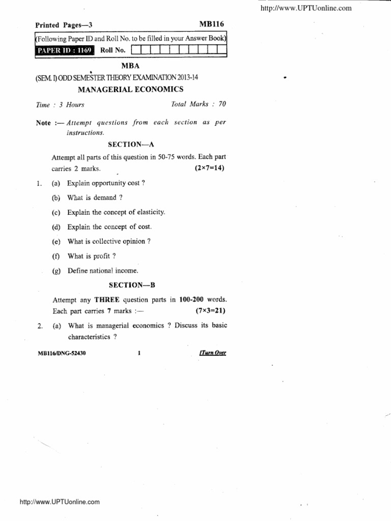 MBA Managerial Economics Exam Guide | PDF | Demand | Long Run And Short Run