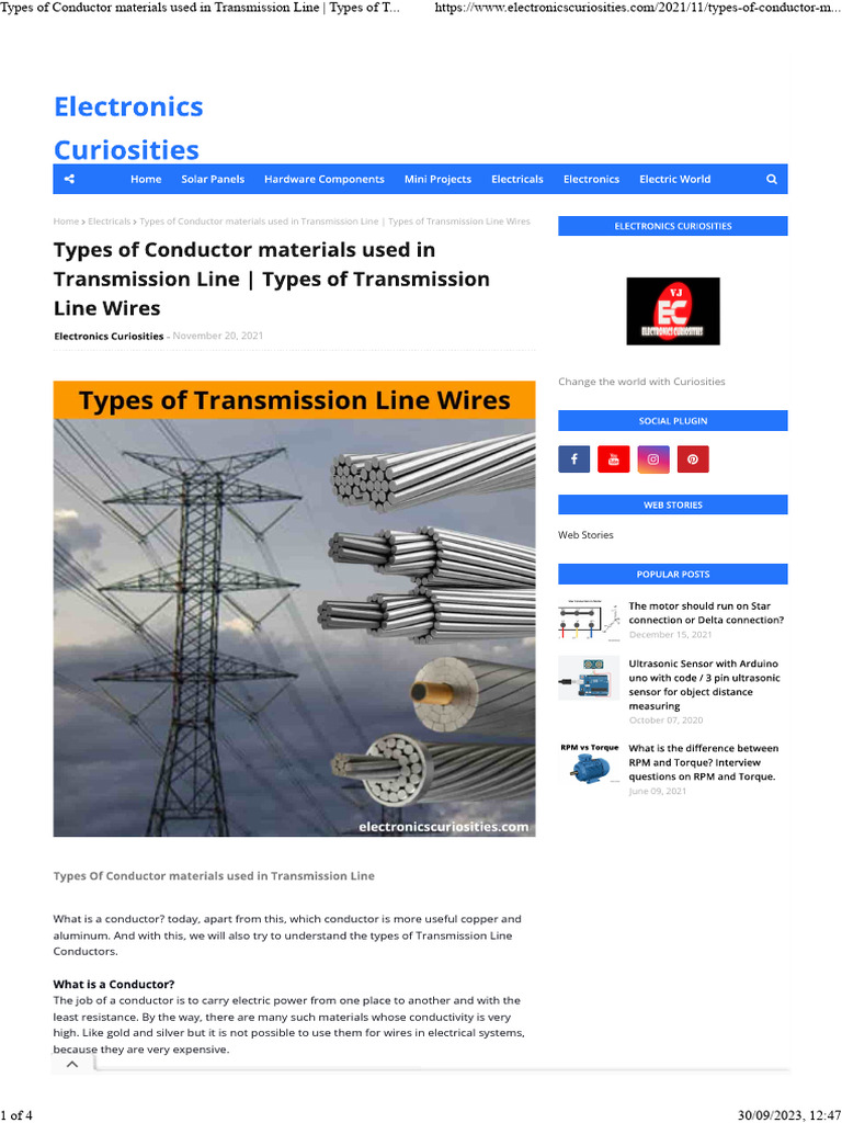 Types of Conductor Materials Used in Transmission Line Types of ...