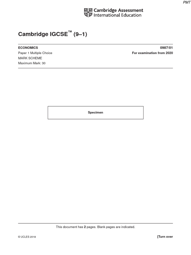Specimen 2020 MS - Paper 1 CIE Economics IGCSE | Download Free PDF | Student Assessment And ...