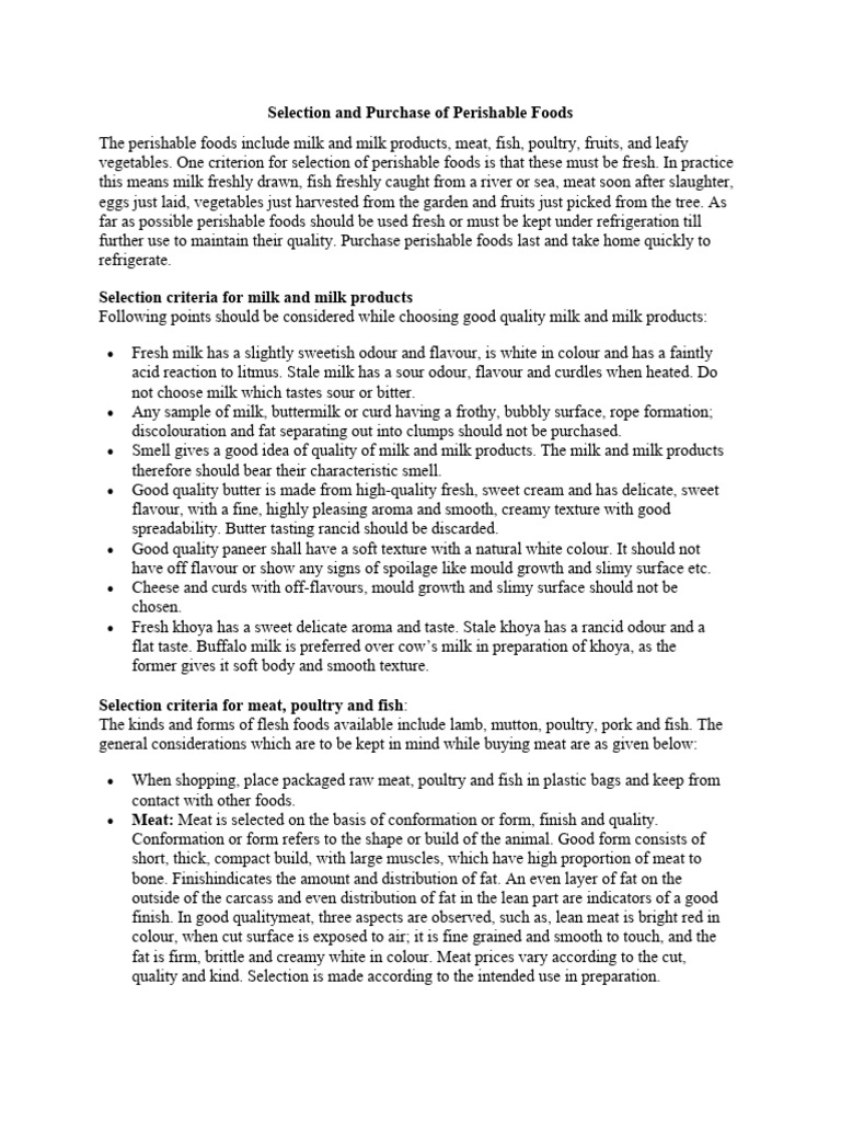Selection of raw perishables | PDF | Meat | Milk