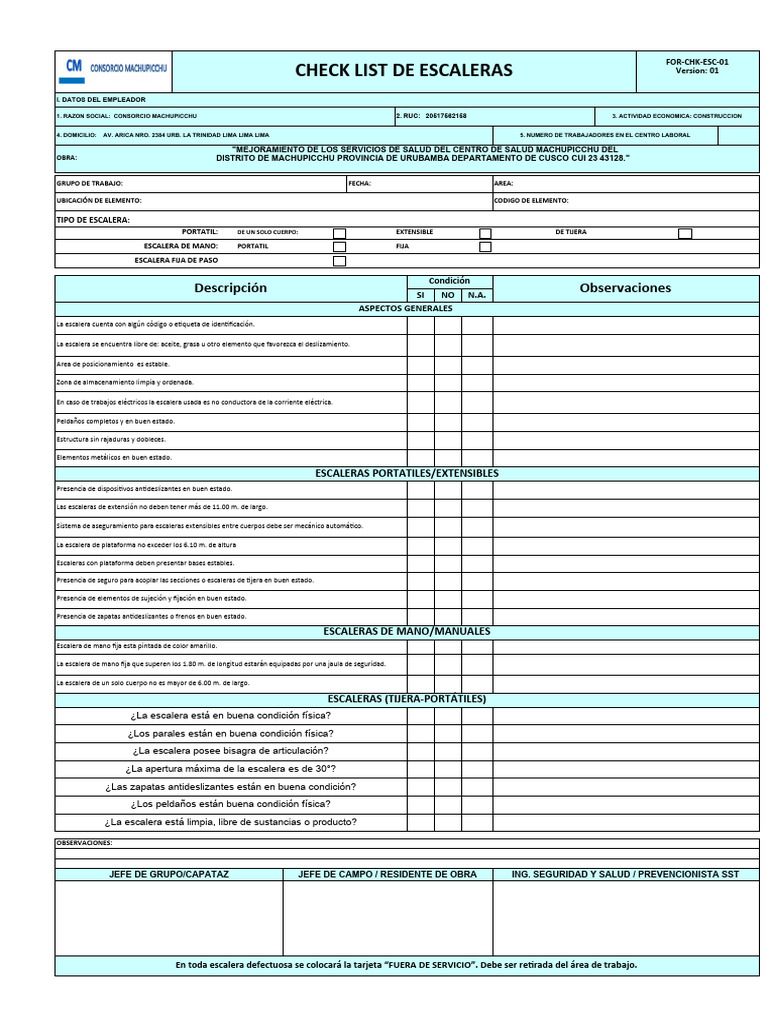 FOR-CHK-ESC-01-CHECK LIST DE ESCALERA (3) | Descargar gratis PDF ...