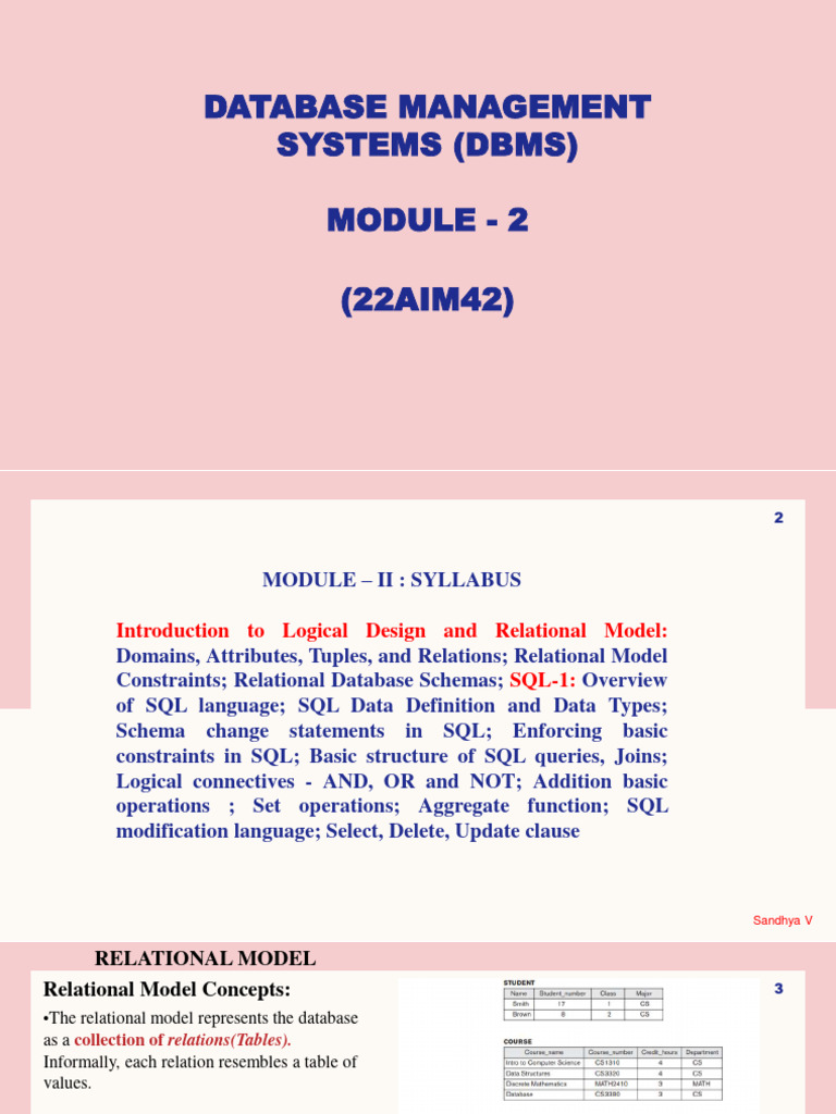 Dbms Module 2 By Sandhyarani Pdf Relational Database Relational Model