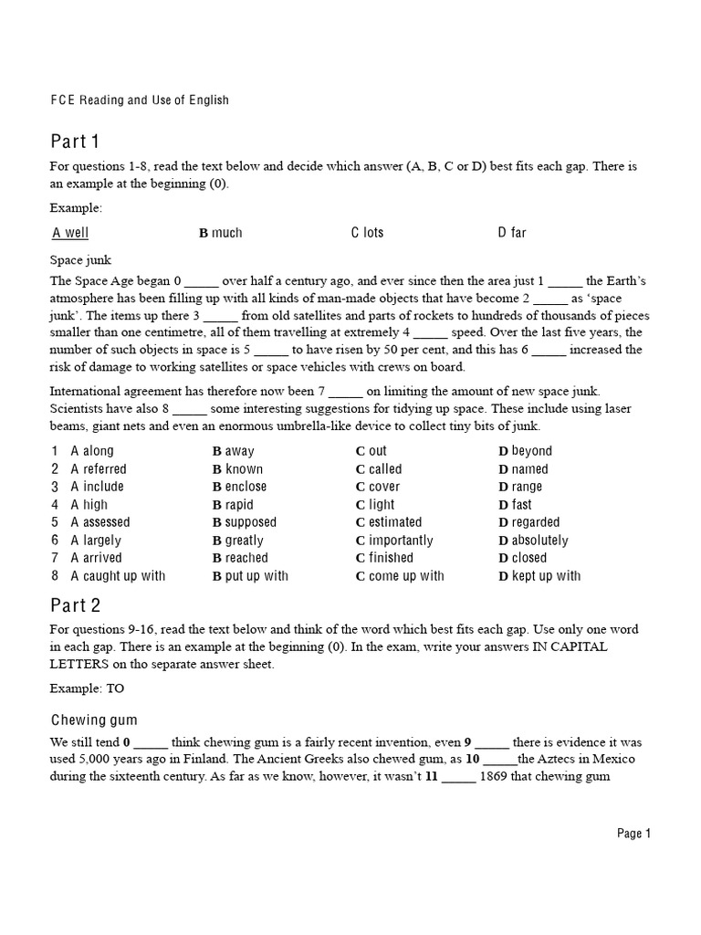 FCE RUE Parts 1 To 4 Practice | PDF | Space Debris | Cloud