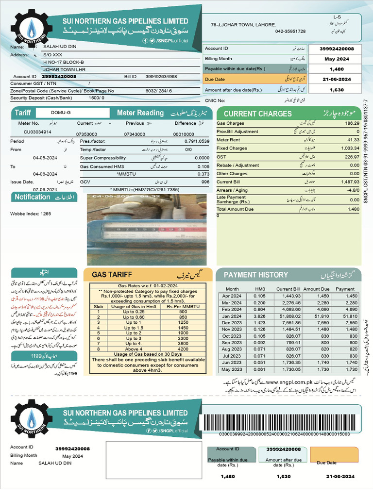 SNGPL - Web Bill June 24 | PDF