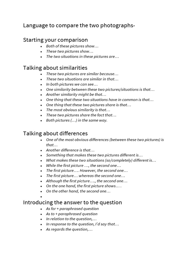 Useful Language To Compare The Two Photographs in The CAE Speaking Exam ...