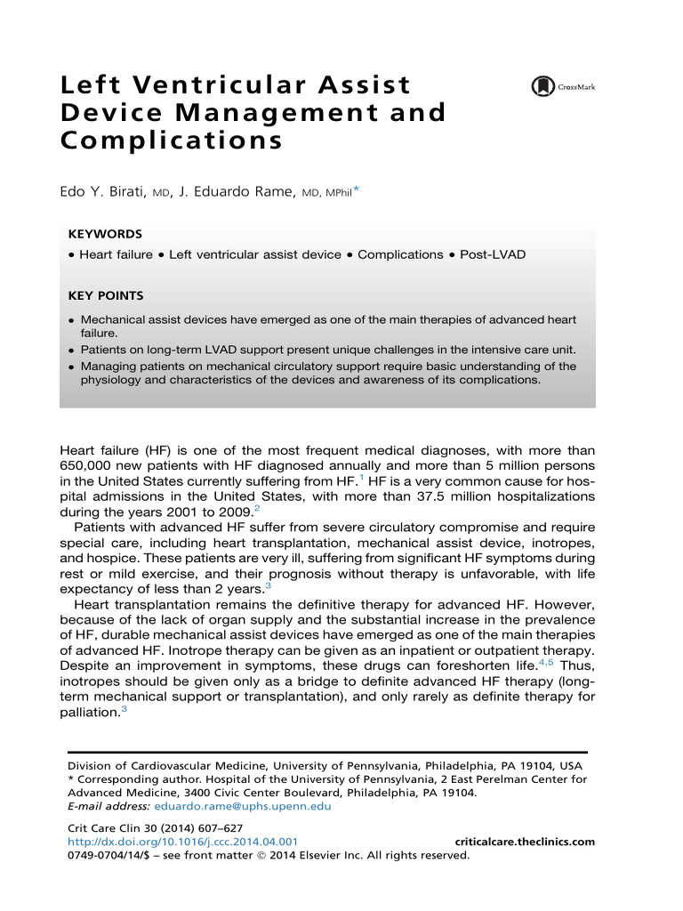 Left Ventricular Assist Device Management and Complications - 2014 ...