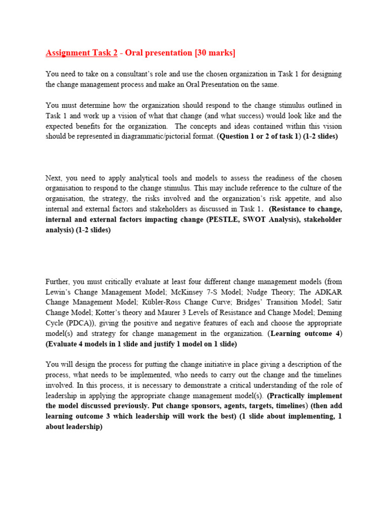 Assignment Task 2 guidance | Download Free PDF | Change Management | Knowledge