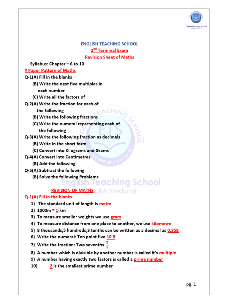Revision Sheet of 2nd Exam - NEW | PDF | Arithmetic | Mathematics