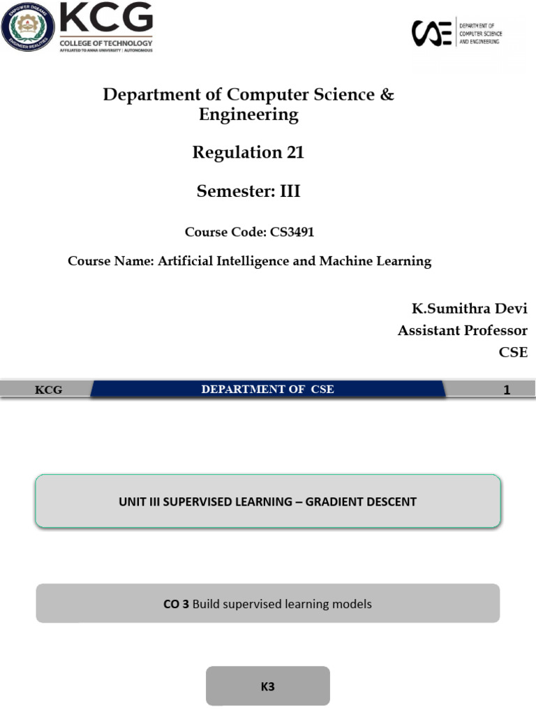 Cs3491 - Aiml - Unit III - Gradient Descent | PDF | Algorithms And Data Structures | Theoretical ...