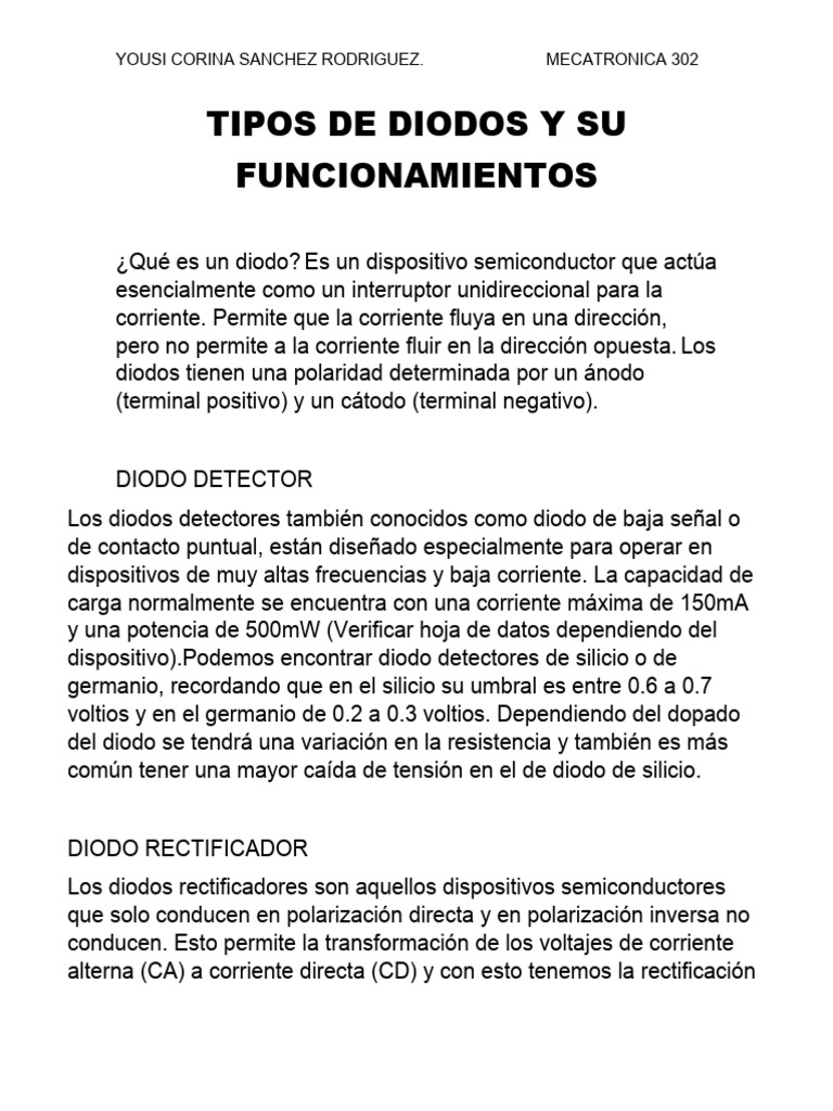 Tipos de Diodos y Su Funcionamientos | PDF | Diodo | Rectificador