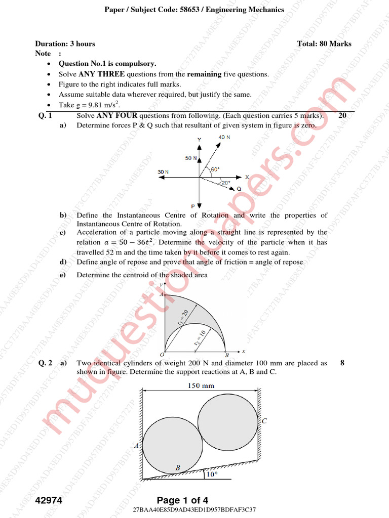 Be First Year Engineering Semester 1 2023 December Engineering Mechanics Emrev 2019c Scheme (1 ...