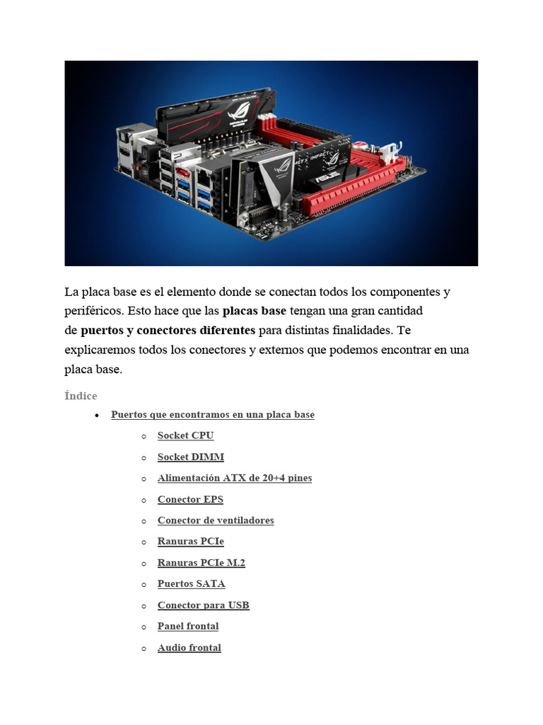 Placa Base | PDF | Memoria de acceso aleatorio | Microprocesador