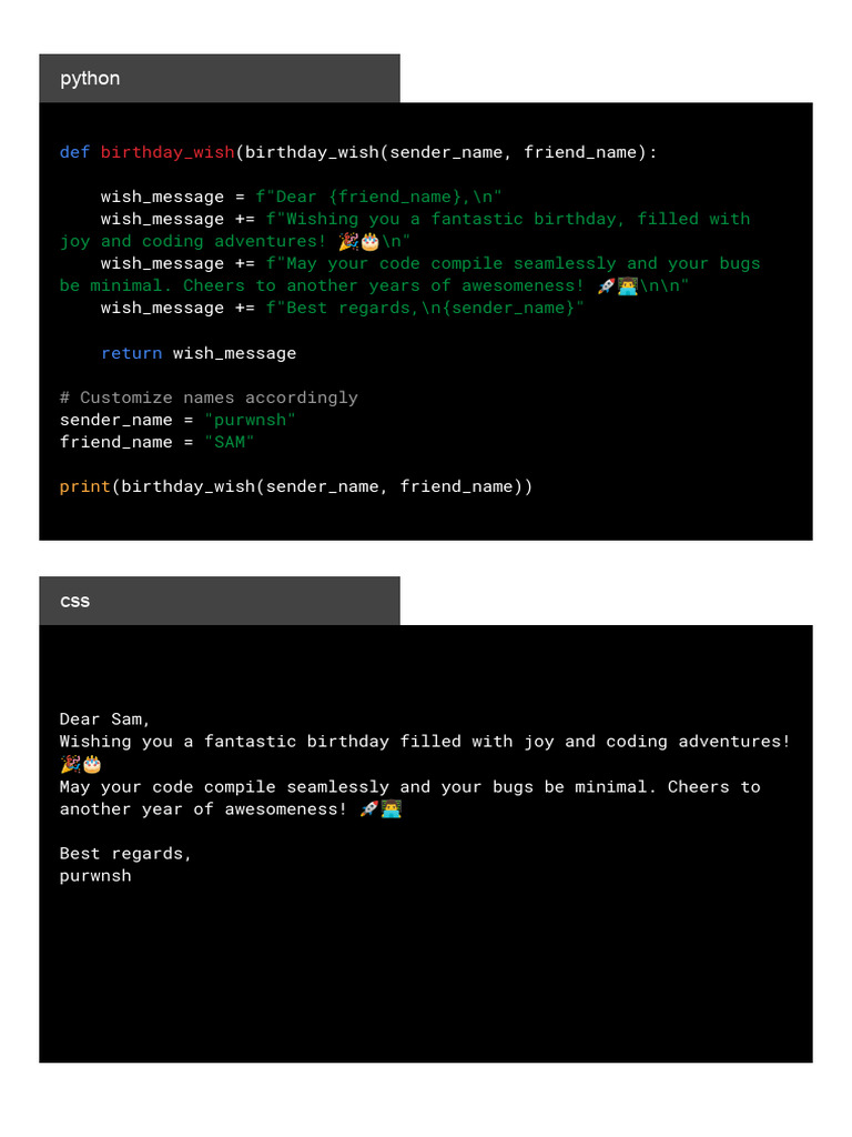 B'day Wish - Code | PDF | Teaching Methods & Materials