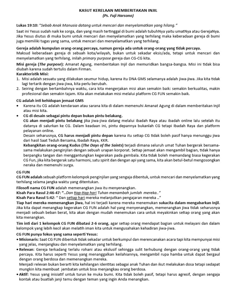 KASUT KERELAAN MEMBERITAKAN INJIL - Ps. Fuji Harsono | PDF ...