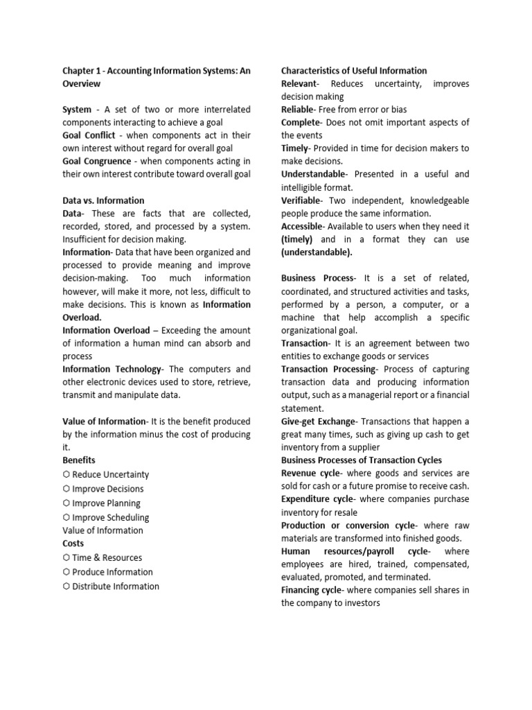 Reviewer Ais Chapter 1 Pdf Information Decision Making